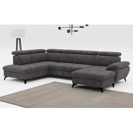 Wohnlandschaft COTTA, B:324cm H:100cm T:207cm, grau, Sofas, "Hudson U-Form, B: 324 cm", mit Kopfteilverstellung, optional Schlaffunktion & Bettkasten