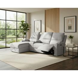Ecksofa OTTO HOME, B:240cm H:102cm T:155cm, grau, 100% Polyester, Wohnzimmer, Sofas, "NAPORI Struktur, Multimediasofa, 3er Kinosessel XXL, L-Form",