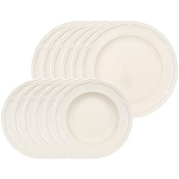Villeroy & Boch VILLEROY & BOCH Geschirr-Set "Tafelservice Manoir 12er Set wei&szlig;", 12, wei&szlig;, Geschirr-Sets, Sp&uuml;lmaschinenfest, Mikrowellensicher