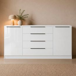 borchardt M&ouml;bel Sideboard BORCHARDT M&Ouml;BEL, B:166cm H:72cm T:35cm, wei&szlig;, Spanplatte, Wohnzimmer, Sideboards, "Tom, moderne Kommode mit dunklen Metallgriffen", 166cm,