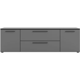 Lowboard MANJANA M&Ouml;BEL, B:180cm H:55cm T:40cm, grau, Holzwerkstoff, Metall, Wohnzimmer, Sideboards, "mit Schwarz matten Metallgriffen", mit