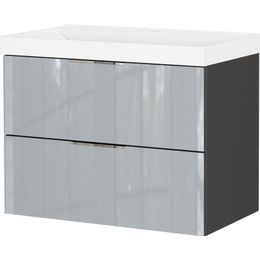 Waschtisch Germania, B:80cm H:58cm T:45cm, grau, Glas, Holzwerkstoff, Badezimmer, Waschtische, "Bisbee", Waschtisch mit Glasfront in verschiedenen