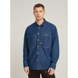 G-Star Raw G-STAR Herren Langarmshirt "Pleated Zip Regular Hemd", blau, Gr. XL, Obermaterial: 100% Baumwolle, Shirts
