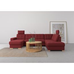 Sit & More Wohnlandschaft SIT & MORE, B:312cm H:82cm T:213cm, rot, Sofas, "Quincy U-Form", wahlweise mit Schlaffunktion und Bettkasten
