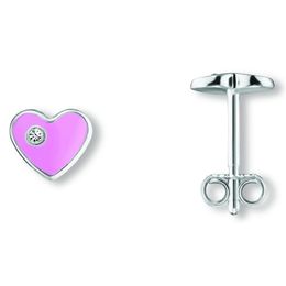 ONE ELEMENT Damen Paar Ohrh&auml;nger "Zirkonia Herz Ohrringe Ohrstecker aus 925 Silber", Damen, Silber 925 (Sterlingsilber), pink, Silber 925