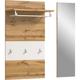 Garderobenpaneel OTTO HOME, B:90cm H:106cm T:27cm, braun, Holzwerkstoff, Garderobenpaneele, "AOSTA, 2 teilig, inkl. Spiegel, 3 Haken, Ablageboden",
