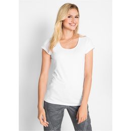 bonprix Damen T-Shirt, wei&szlig;, Gr. 40, unifarben, Jersey, Obermaterial: 95% Baumwolle, 5% Elasthan, Shirts, figurbetonte slim fit Passform, Kurzarm,