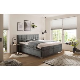 Boxspringbett Hapo, B:211cm L:200cm, grau, Polyester, Jugendzimmer, Komplettbetten, "Neyla erh&auml;ltlich in den Breiten 100, 160, 180 & 200cm", in