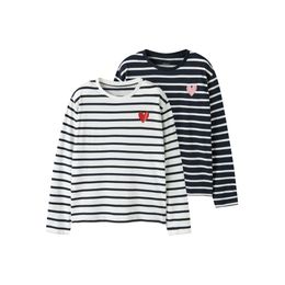 name it M&auml;dchen Langarmshirt "NKFTOVELINA 2P LS NREG TOP PB", blau, Gr. 146, gestreift, Jersey, Obermaterial: 100% Baumwolle, Shirts