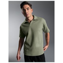 TRIGEMA Herren Poloshirt "TRIGEMA Oversized Poloshirt ohne Knopfleiste in Waffeloptik", gr&uuml;n, Basic, Gr. S, Piqu&eacute;, 100% Baumwolle, Shirts