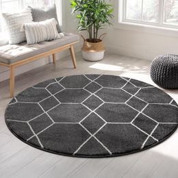 Teppich Sanat, H:10mm &Oslash;:150cm, grau, Kunstfaser, Wohnzimmer, Teppiche, "Trellis, auch als L&auml;ufer und Rund", Kurzflor, skandi, boho, gro&szlig;e