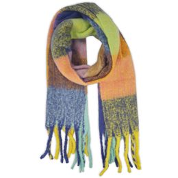 styleBREAKER Damen XXL-Schal "Karo Webschal mit langen Fransen", gr&uuml;n, Modisch, Obermaterial: 80% Viskose CV. 20% Wolle WO., Modet&uuml;cher