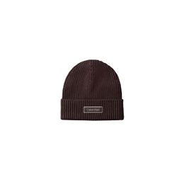 Calvin Klein Damen Strickm&uuml;tze "PATCH CHUNKY RIB COTTON BEANIE", braun, Strick, Baumwollmischung, M&uuml;tzen, mit Markenlogo