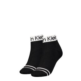 Damen Kurzsocken "CK WOMEN QUARTER 2P LOGO WELT", Calvin Klein Jeans, schwarz, Materialmix, Socken, Coolmax-Garn, Einheitsgr&ouml;&szlig;e passend von 37-41