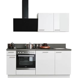 K&uuml;chenzeile KOCHSTATION, B:200cm T:60cm, grau, Komplettk&uuml;chen-Sets, "KS-Scafa, vormontiert, mit h&ouml;henverstellbaren F&uuml;&szlig;en, mit Soft-Close", optional