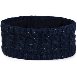 styleBREAKER Damen Stirnband "Strick Stirnband Zopfmuster Pailletten", blau, Modisch, Obermaterial: 100% Viskose CV., M&uuml;tzen
