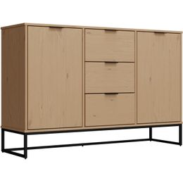 Sideboard Inter Link, B:150cm H:80cm T:45cm, beige, Massivholz, Metall, Wohnzimmer, Sideboards, "Vivo", Kiefer Massiv, soft-close, Industrial Style,