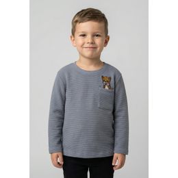name it Jungen Langarmshirt "NMMROFUS LS NREG TOP", grau, Gr. 104, bestickt, Jersey, Obermaterial: 95% Baumwolle, 5% Elasthan, Shirts