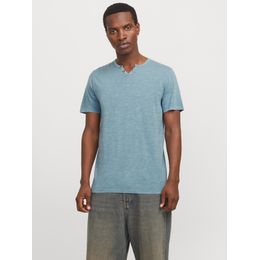Jack & Jones JACK & JONES Herren T-Shirt "SPLIT NECK TEE", blau, Gr. XS, unifarben, Jersey, Obermaterial: 100% Baumwolle, Shirts, mit V-Ausschnitt