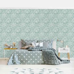 Bilderwelten Fototapete Vliestapete Abstrakt Wandtapete blau - Nat&uuml;rliches Muster Blumen in Mint - Deko Wohnzimmer Schlafzimmer