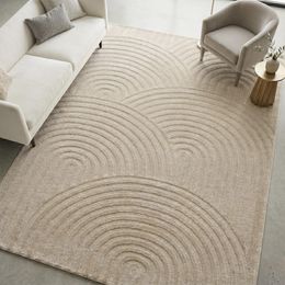 Teppich Sehrazat, B:80cm H:7mm L:300cm, beige, Polyester, Wohnzimmer, Teppiche, "Rio 1500, auch als L&auml;ufer", Kurzflor, grafisches Hoch Tief Muster,