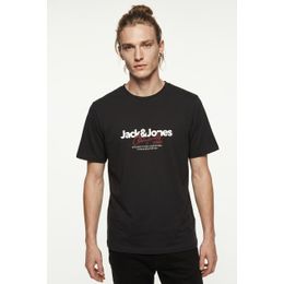 Jack & Jones JACK & JONES Herren T-Shirt "JORCASSIS TEE SS CREW NECK FST", schwarz, Gr. S, bedruckt, Jersey, Obermaterial: 100% Baumwolle, Shirts, mit Logo