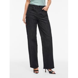 Vila Damen Straight-Jeans "VILISA RW STRAIGHT JEANS ROS - NOOS", schwarz, Gr. 44, unifarben, Denim/Jeans, Obermaterial: 79% Baumwolle, 20% Polyester,