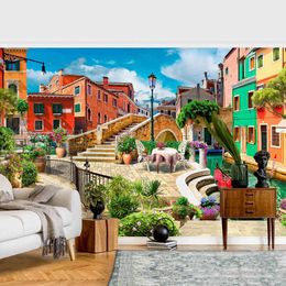 Bilderwelten Fototapete Stadt Fotomontage Wandtapete bunt - Buntes Venedig - Italien Wohnzimmer Schlafzimmer