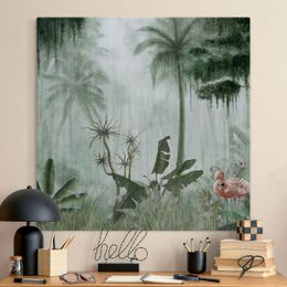 Bilderwelten Akustikbild Flamingos im Dschungel