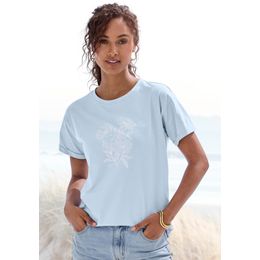 Vivance Damen T-Shirt "mit Frontdruck", blau, Gr. 36, bedruckt, Single Jersey, Obermaterial: 100% Baumwolle, Shirts, aus hochwertiger Bio-Baumwolle