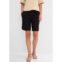 bonprix Damen Bermudas "Stretch Bermuda", schwarz, Gr. 44, unifarben, Web, Obermaterial: 97% Baumwolle, 3% Elasthan, Hosen, mit krempelbaren Beinen,
