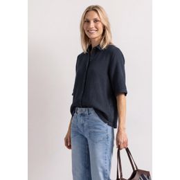 Street One Damen Hemdbluse, blau, Gr. 42, unifarben, Web, Obermaterial: 100% Baumwolle, Blusen, Sommerbluse, hochwertiger Musselin aus Baumwolle