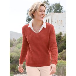Casual Looks Damen V-Ausschnitt-Pullover "V-Pullover", rot, Gr. 40, unifarben, 100% Baumwolle, Pullover