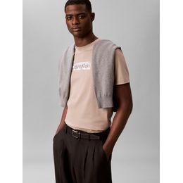 Calvin Klein Herren T-Shirtroasted cashew, Gr. XL, unifarben, Jersey, Obermaterial: 100% Baumwolle, Shirts, Reine Baumwolle, Regular Fit, Glanzdruck