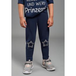 Kidsworld M&auml;dchen Leggings "S&uuml;&szlig;e Leggings mit Sternenapplikation", blau, Gr. 128, angeraute Sweatware, Obermaterial: 95% Baumwolle, 5% Elasthan,