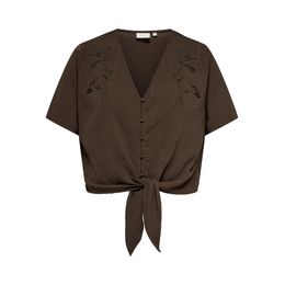 Only CARMAKOMA Damen V-Shirt "CAREVALOU METTA 2/4 KNOT SHIRT WVN", braun, Gr. 50, unifarben, Jersey, Obermaterial: 100% Polyester, Shirts