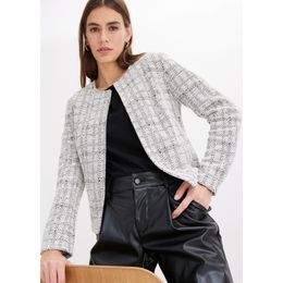 bonprix Damen Strickjackeschwarz, wollwei&szlig;, Gr. 44, gemustert, meliert, unifarben, Strick, Obermaterial: 60% Baumwolle, 40% Polyester, Strickjacken,