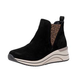 Remonte Damen Keilstiefelette, Gr. 45, schwarz, Leder, Schuhe, Boots, Chelseaboots, Plateaustiefelette mit Leo-Stretcheinsatz