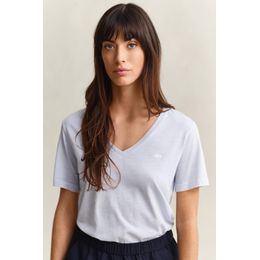 Gant Damen T-Shirt "REGULAR WASHED SHIELD V-NECK", wei&szlig;, Gr. XL, unifarben, Single Jersey, Obermaterial: 50% Baumwolle, 50% Modal, Shirts, Regular