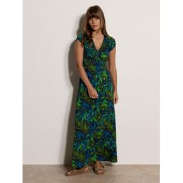 Apricot Damen Smokkleid "Smockkleid mit tropischem Blattmuster", blau, Gr. 36, gemustert, gewebt, Obermaterial: 100% Viskose CV., Kleider, in weicher
