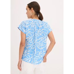 bonprix Damen Tunika, blau, Gr. 46, Obermaterial: 85% Viskose, 15% Polyamid, Tuniken, leicht strukturiertes Material, modischer Print, &auml;rmellos