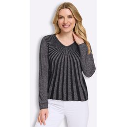 Classic Basics Damen V-Ausschnitt-Pullover "Langarm-Pullover"schwarz, silberfarben, Gr. 42, unifarben, 87% Polyacryl, 8% Polyester, 5% metallisierte