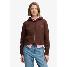 Superdry Damen Kapuzensweatjacke "SIGNATURE EMB ZIPHOOD", braun, Gr. S, unifarben, Sweatware, Obermaterial: 60% Baumwolle, 40% Polyester,