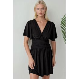 V-Ausschnitt Kurzarm Mini-Kleid