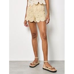 Apricot Damen Shorts "Mini-Shorts", beige, Gr. M, gemustert, Strick, Obermaterial: 96% Baumwolle CO. 4% Polyamid PA., Hosen, mit H&auml;keldetails