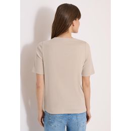 Cecil Damen T-Shirt, beige, Gr. XL, unifarben, Web, 95% Baumwolle, 5% Elasthan, Shirts, mit Rundhalsausschnitt