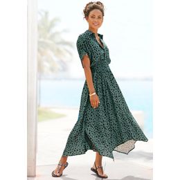 Lascana Damen Druckkleid "mit Punktedruck und asymmetrischem Saum, Midikleid", gr&uuml;n, Gr. 42, bedruckt, Web, Obermaterial: 100% Viskose, Kleider,