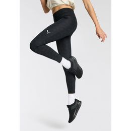 Puma Damen Trainingstights "W TAD GRAPHIC TIGHT - 7/8 AOP", schwarz, Gr. L, Interlock, Obermaterial: 85% Polyester, 15% Elasthan, Hosen, mit hohem