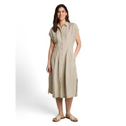 Tom Tailor Damen Midikleid, beige, Gr. 34, gestreift, Web, Obermaterial: 50% Viskose, 26% Leinen, 24% Baumwolle, Kleider, mit Streifen Muster
