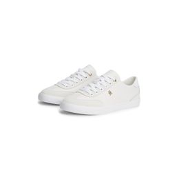 Tommy Hilfiger Damen Sneaker "TH CHIC LOW VULC", Gr. 42, wei&szlig;, Leder, Veloursleder, Schuhe, Freizeitschuh, Halbschuh, Schn&uuml;rschuh mit Ziern&auml;hten